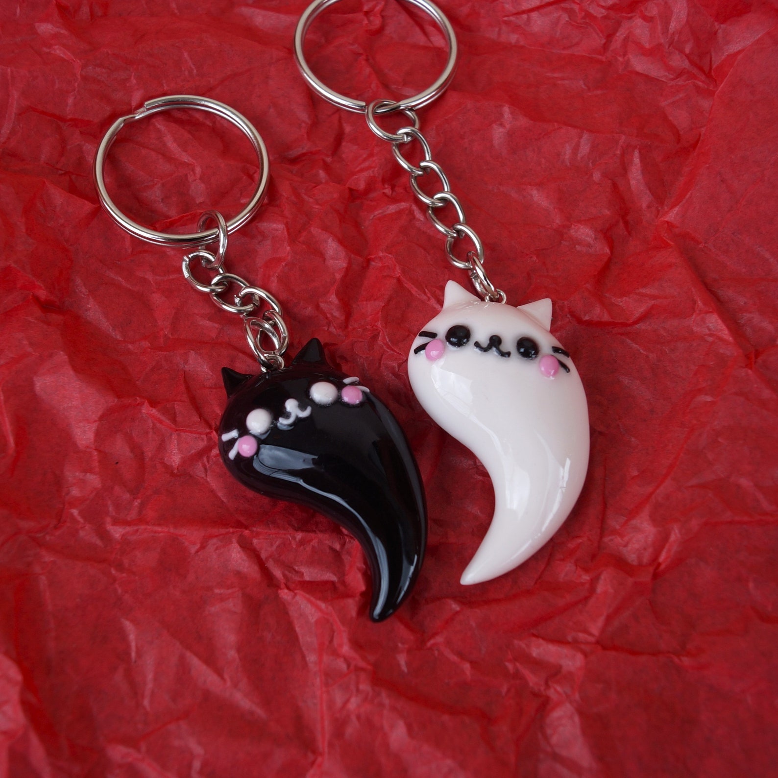 Yin and Yang Cat Keychain, Bestfriend Matching Keychain, Couple ...