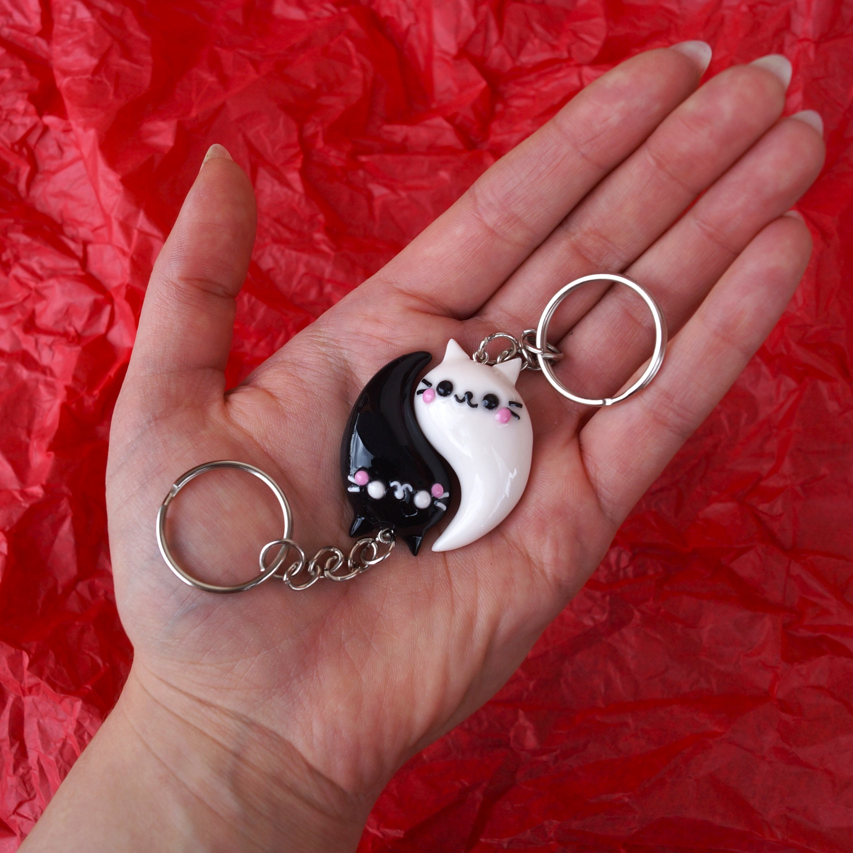 Yin and Yang Cat Keychain, Bestfriend Matching Keychain, Couple ...