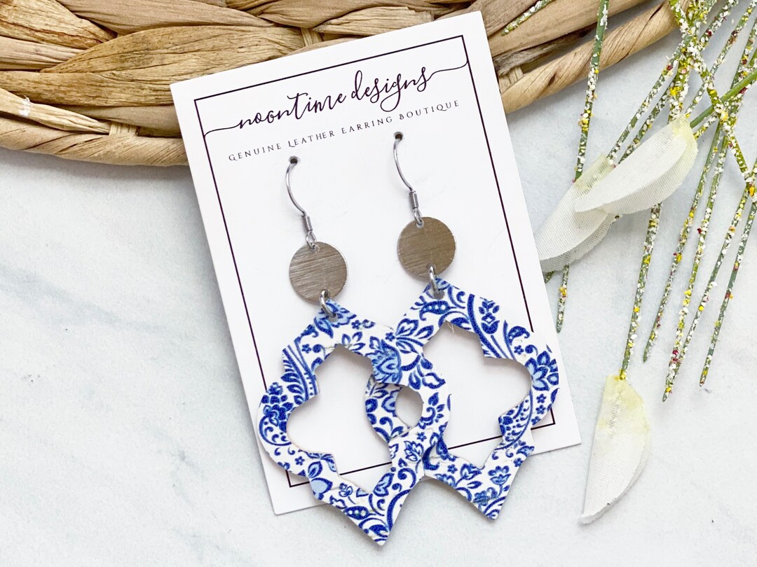 CORK: Blue & White Pottery Moroccan Shape Cork Genuine Leather - Etsy