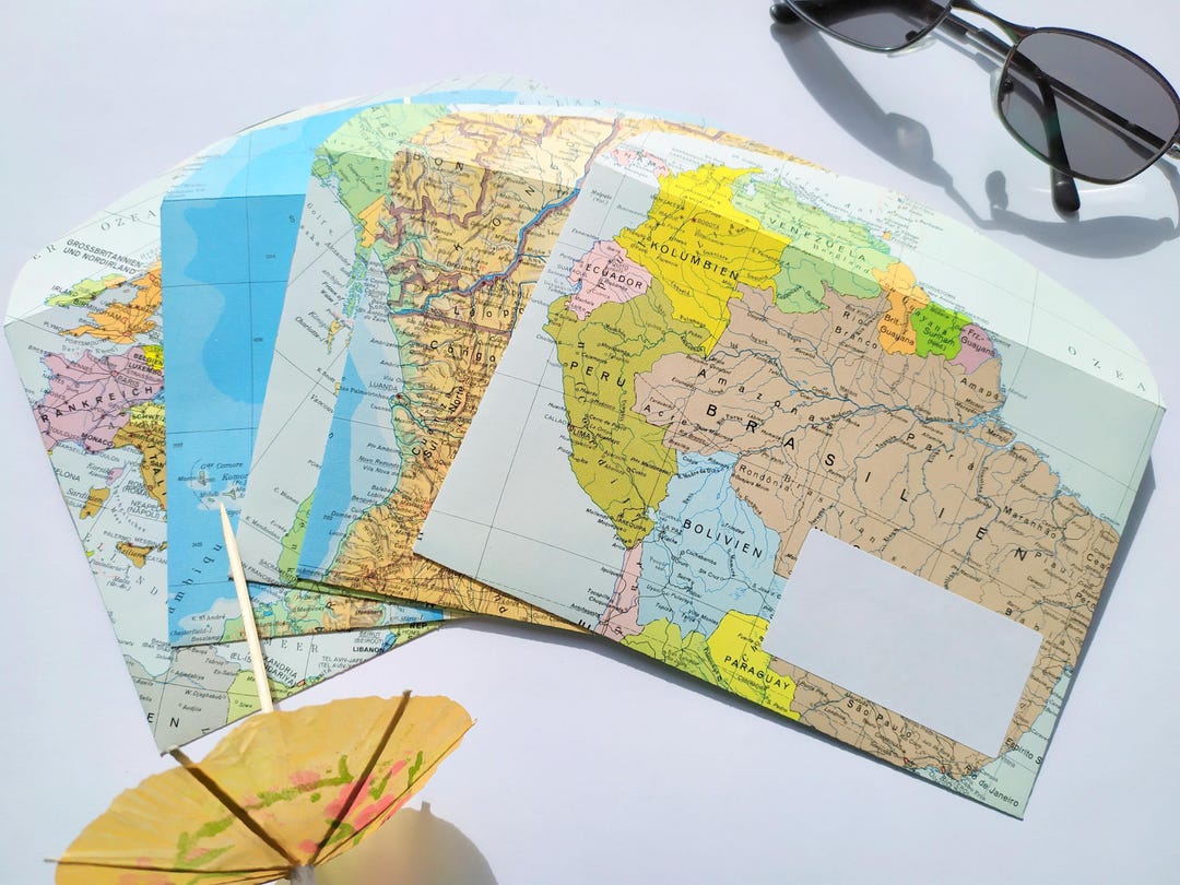 5 Envelopes Old Maps, Upcycled Stationary From Old Atlas - Etsy