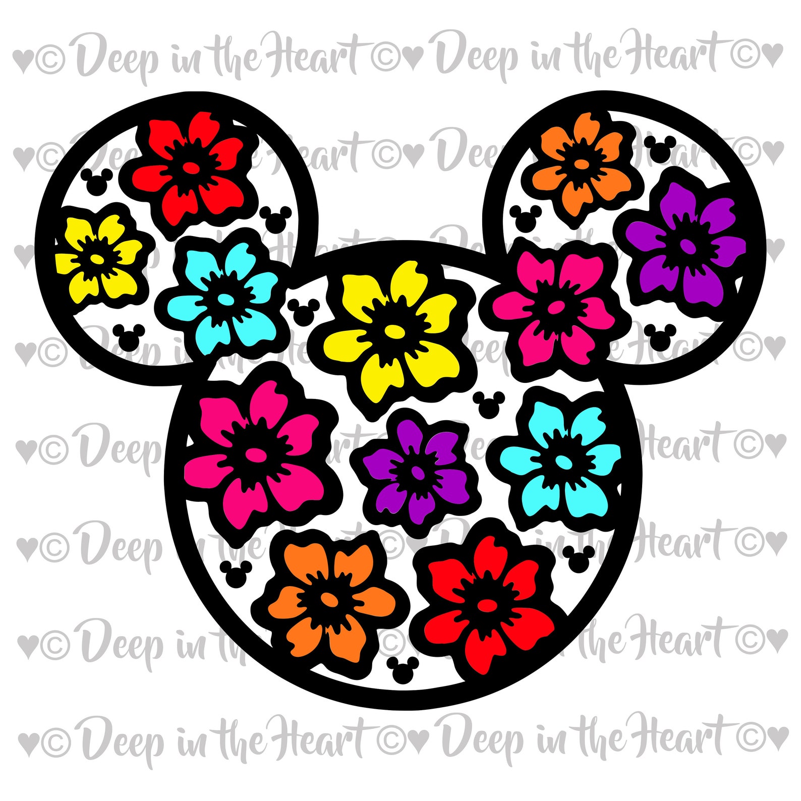 Tropical Mickey Head With Flowers SVG DXF PNG Jpeg - Etsy