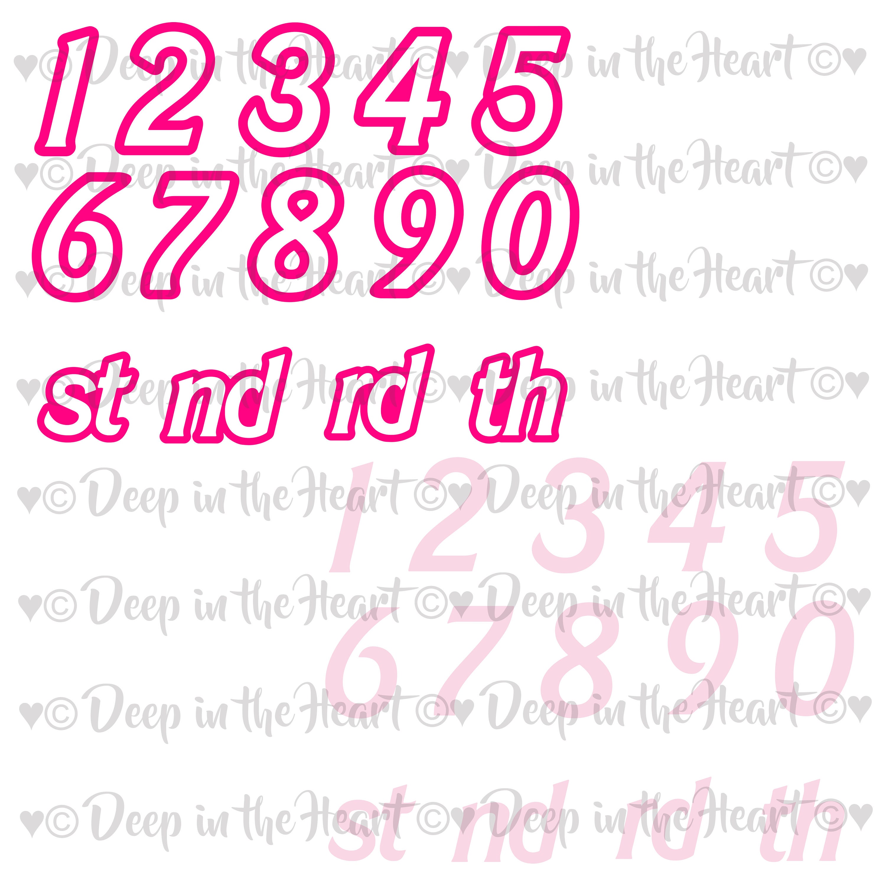 Pink Numbers With Outline - SVG, PNG, JPG -instant Zip File Download ...