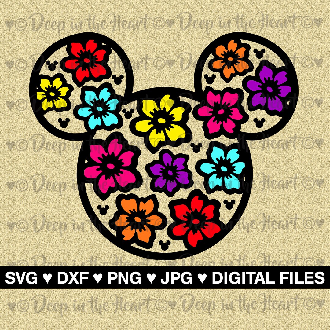 Tropical Mickey Head With Flowers - SVG, DXF, PNG, Jpeg -instant Zip ...