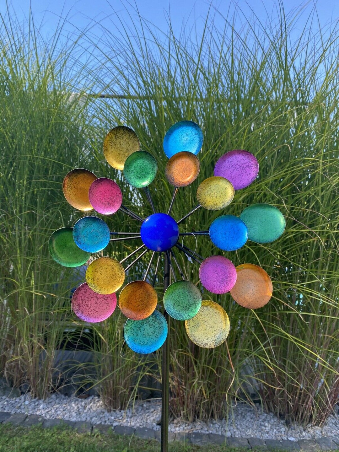 XL Windmill RAINBOW Metal Wind Chime Garden Stake Garden Patio ...
