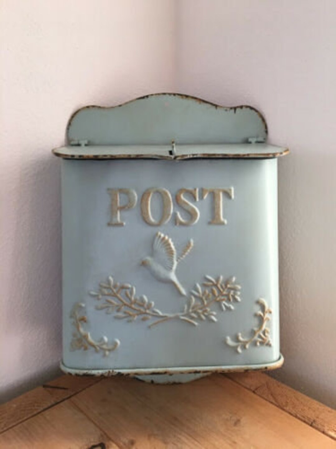 Mailbox POST Shabby Chic Vintage Country House Antique Metal Turquoise ...