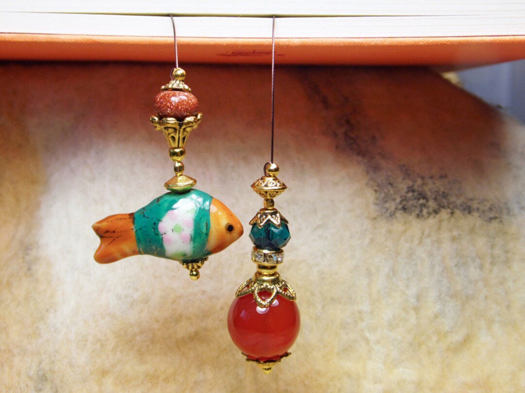 Carnelian Bookmark Ceramic Fish, Gold Gemstone Bookmark in Green and ...