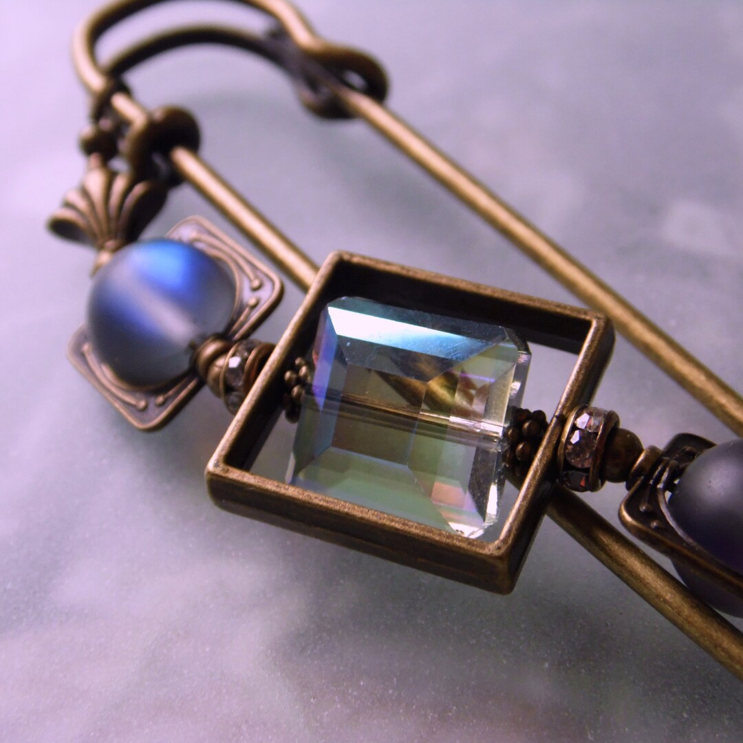 Large Kilt Pin Peacock Crystal Square, Glows Like Labradorite or Paua ...