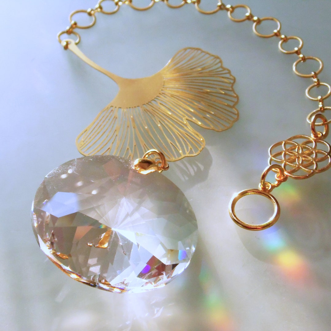 Ginkgo Biloba Suncatcher With Rainbow Crystal - Etsy