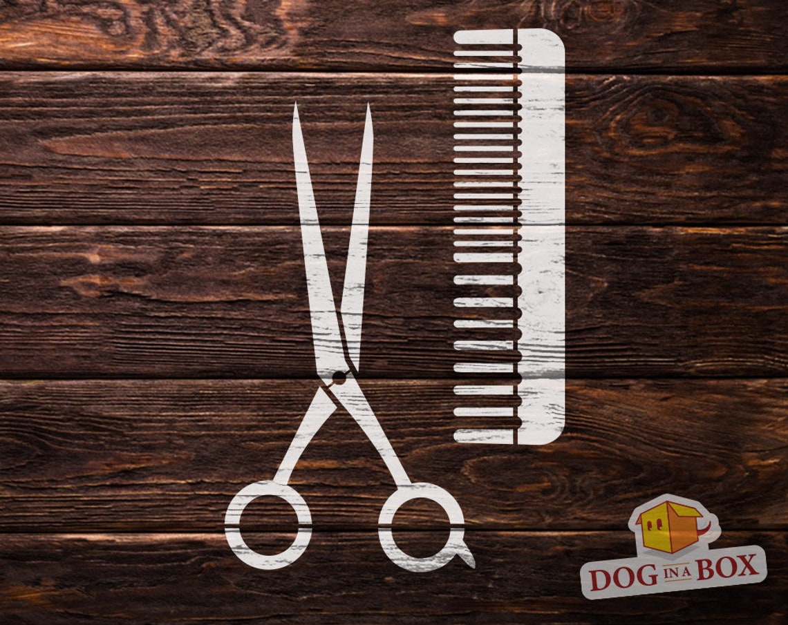 Scissor and Comb Stencil: Reusable Stencil for Barber Salon Decor, Wall ...