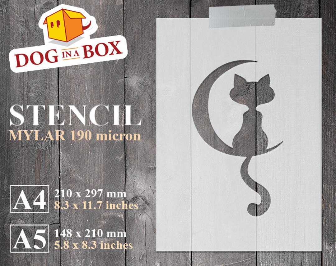 Cat on Moon Stencil N.5: Reusable Stencil for Painting on Wood, Fabrics ...