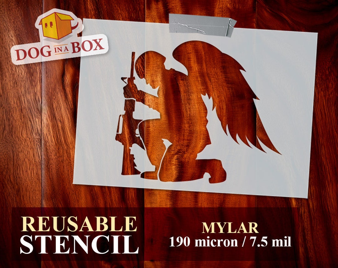 Praying Soldier With Angel Wings Stencil N.1 - Reusable Veteran Stencil ...