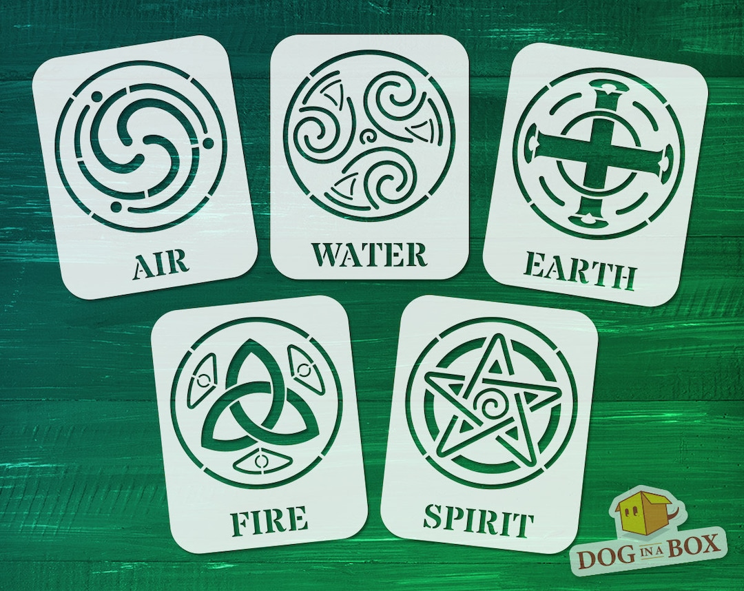 Elements Stencil Set: Air, Water, Earth, Fire, Spirit - Reusable ...