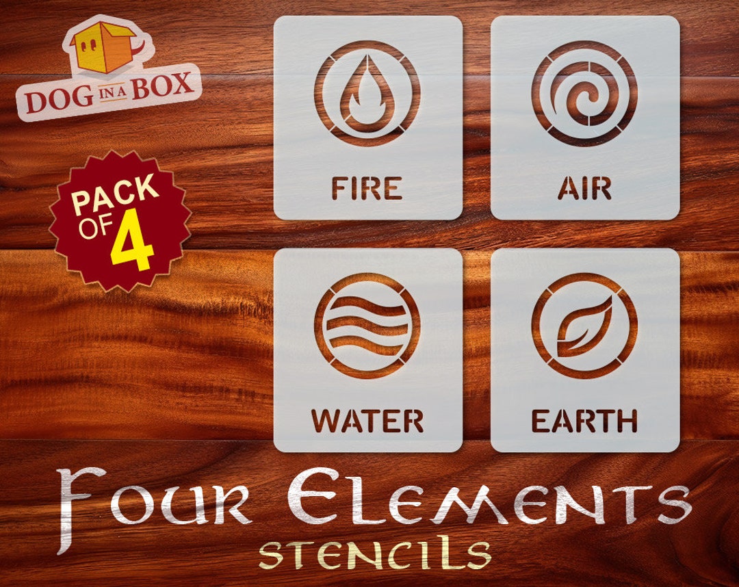 Four Elements Stencil Set N.3: Air, Water, Earth, Fire - Reusable ...