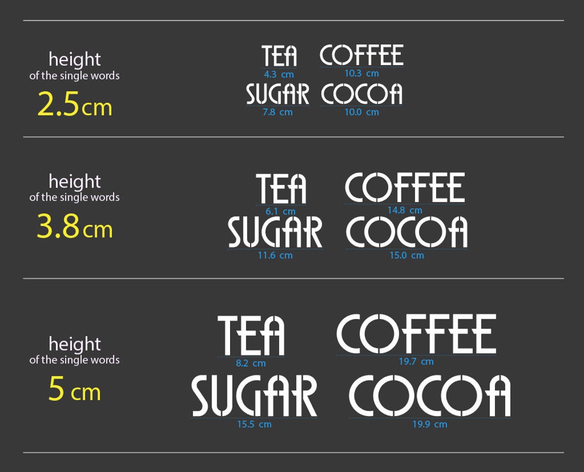 Tea Coffee Sugar Cocoa Stencils SET of 4 design N.4 Tea | Etsy