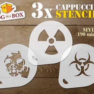Radioactive Stencils Set, 3 Coffee Stencils, Nuclear Stencil, Gas Mask ...