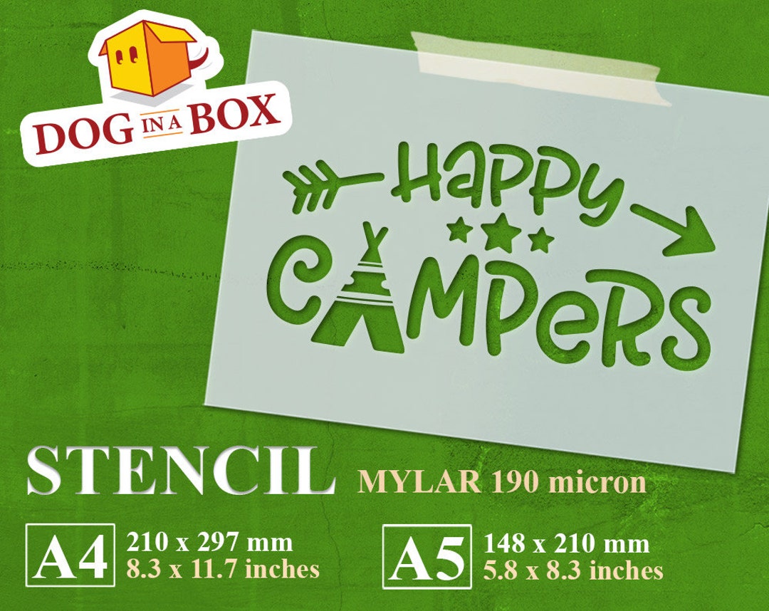 Happy Campers Stencil N.2 - Reusable Camping Stencil, Stencil for Wood ...