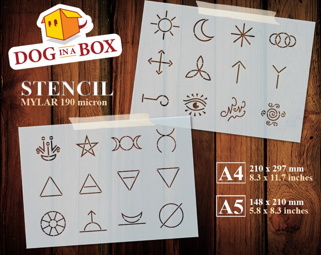 Wiccan Runes Stencils - Set of 2 Sheets - Reusable Wiccan Stencils for ...