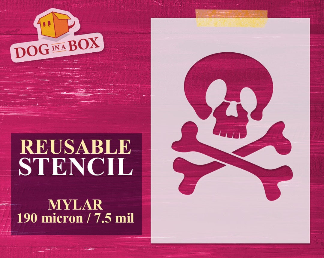 Skull and Bones Stencil N.5 - Reusable Cartoon Style Pirate Stencil ...