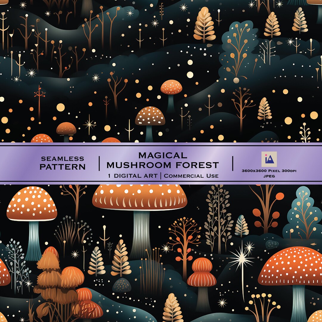 Magical Mushroom Forest Seamless Pattern Individual Digital Print Cute ...