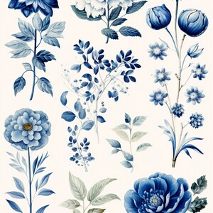 40 Decoupage Papers, Blue Floral, Scrapbook, Junk Journal Bundle Pack ...