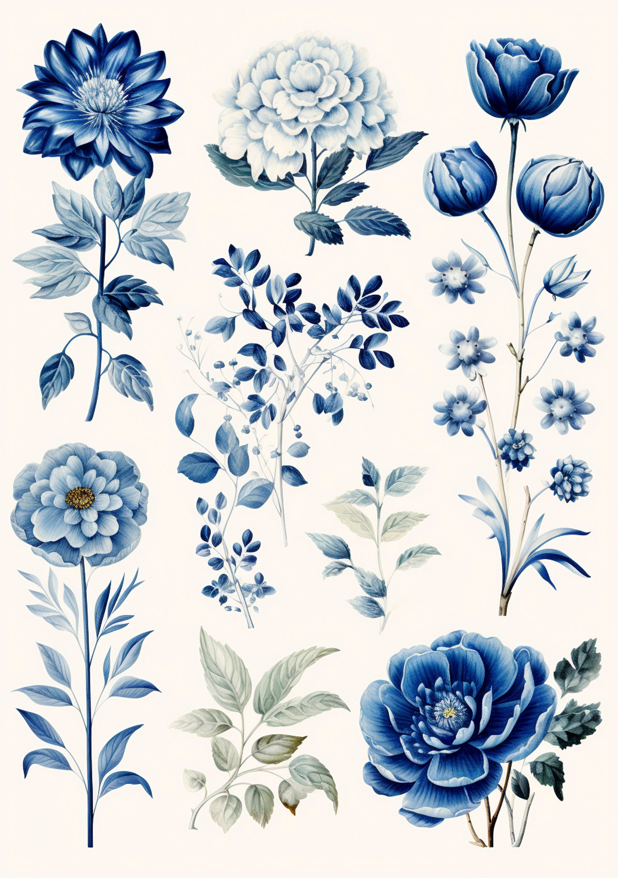 40 Decoupage Papers, Blue Floral, Scrapbook, Junk Journal Bundle Pack ...