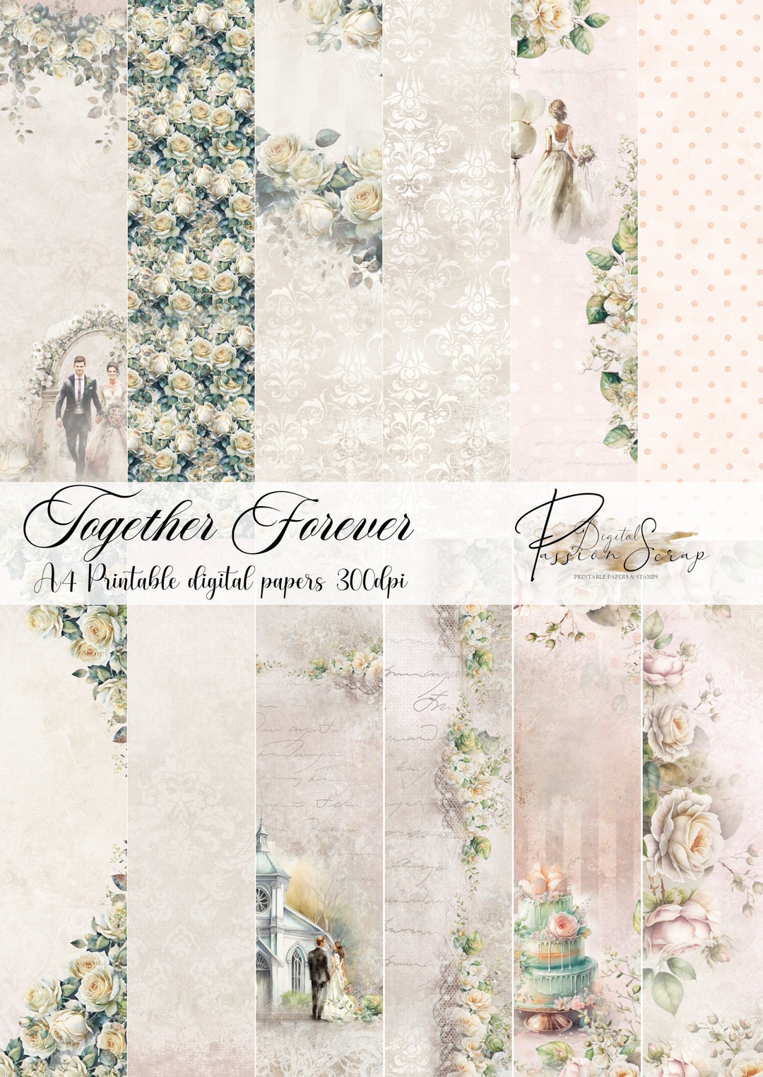 Together Forever Collection 12 Sheets Digital Papers, Wedding Digital ...