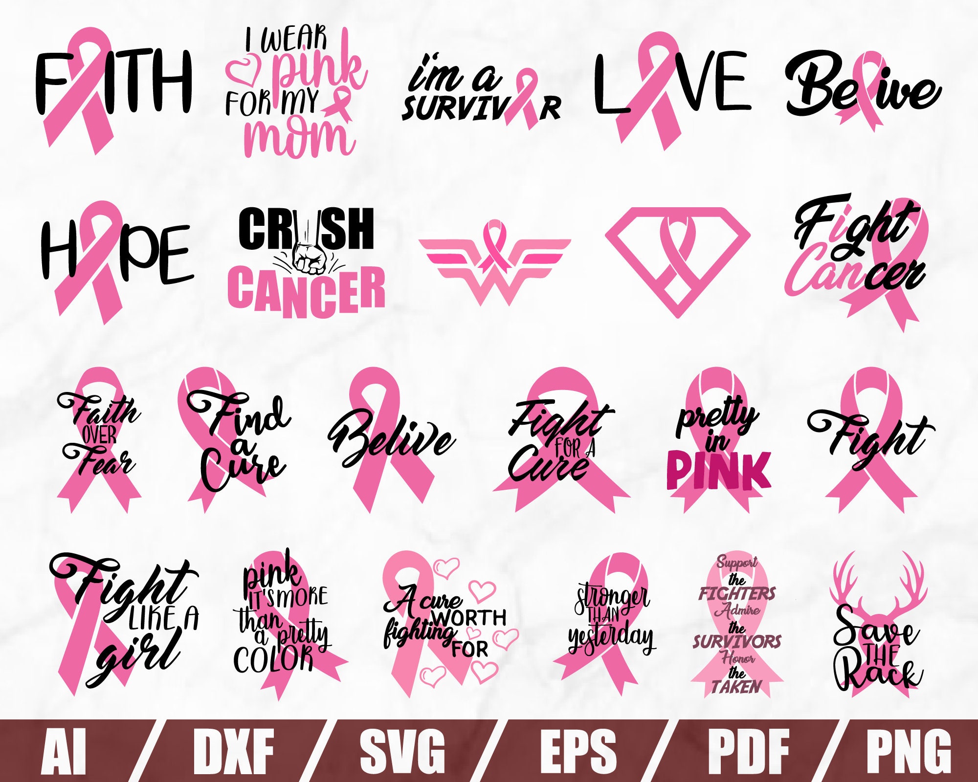 Cancer Awareness SVG Bundle Breast Cancer SVG Cut File | Etsy