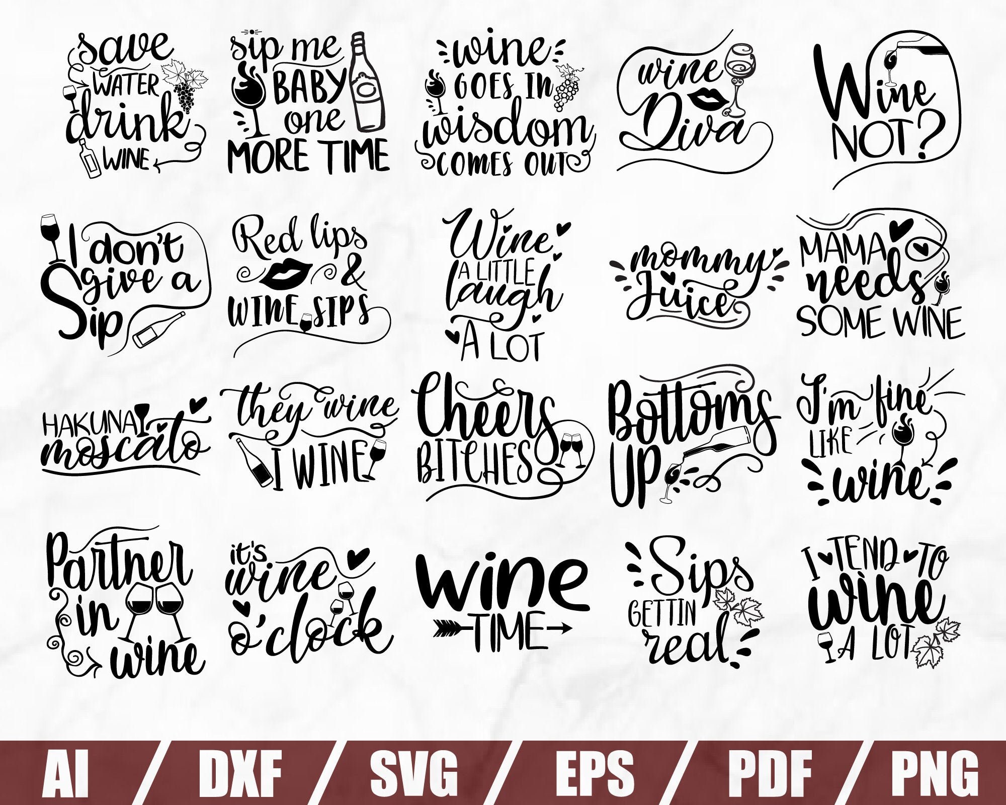 Wine 40 Designs SVG CUT FILE Bundle Commercial Use - Etsy