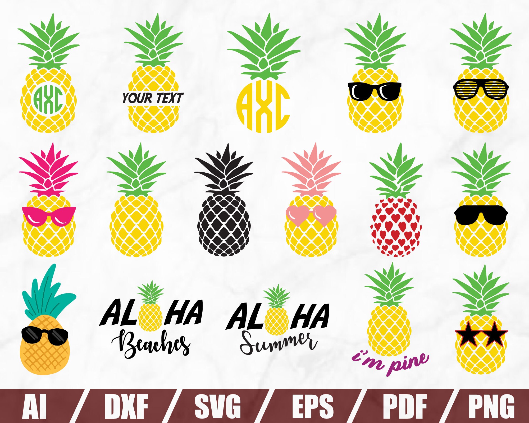 Pineapple SVG Files Circle Monogram svg Tropical Summer | Etsy