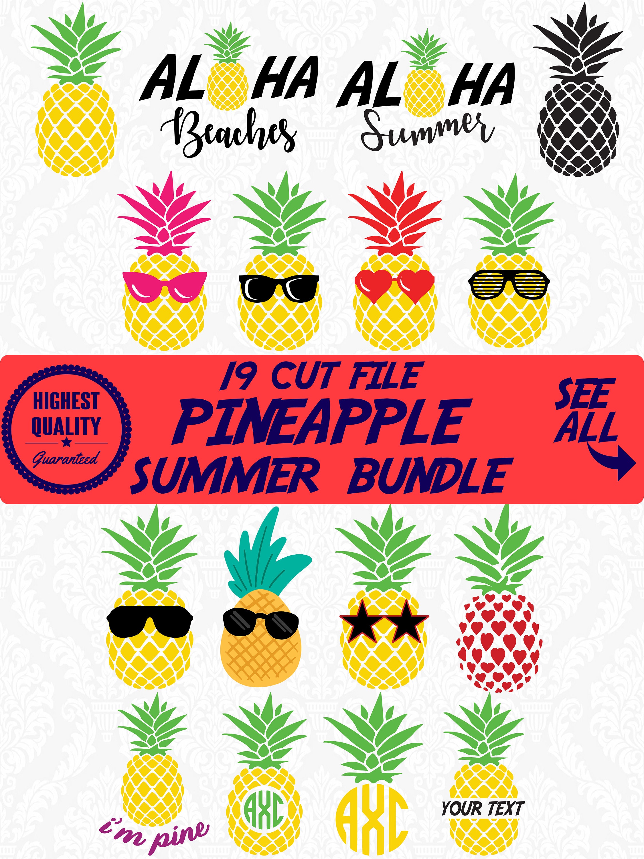 Pineapple SVG Files Circle Monogram Svg Tropical Summer - Etsy Israel