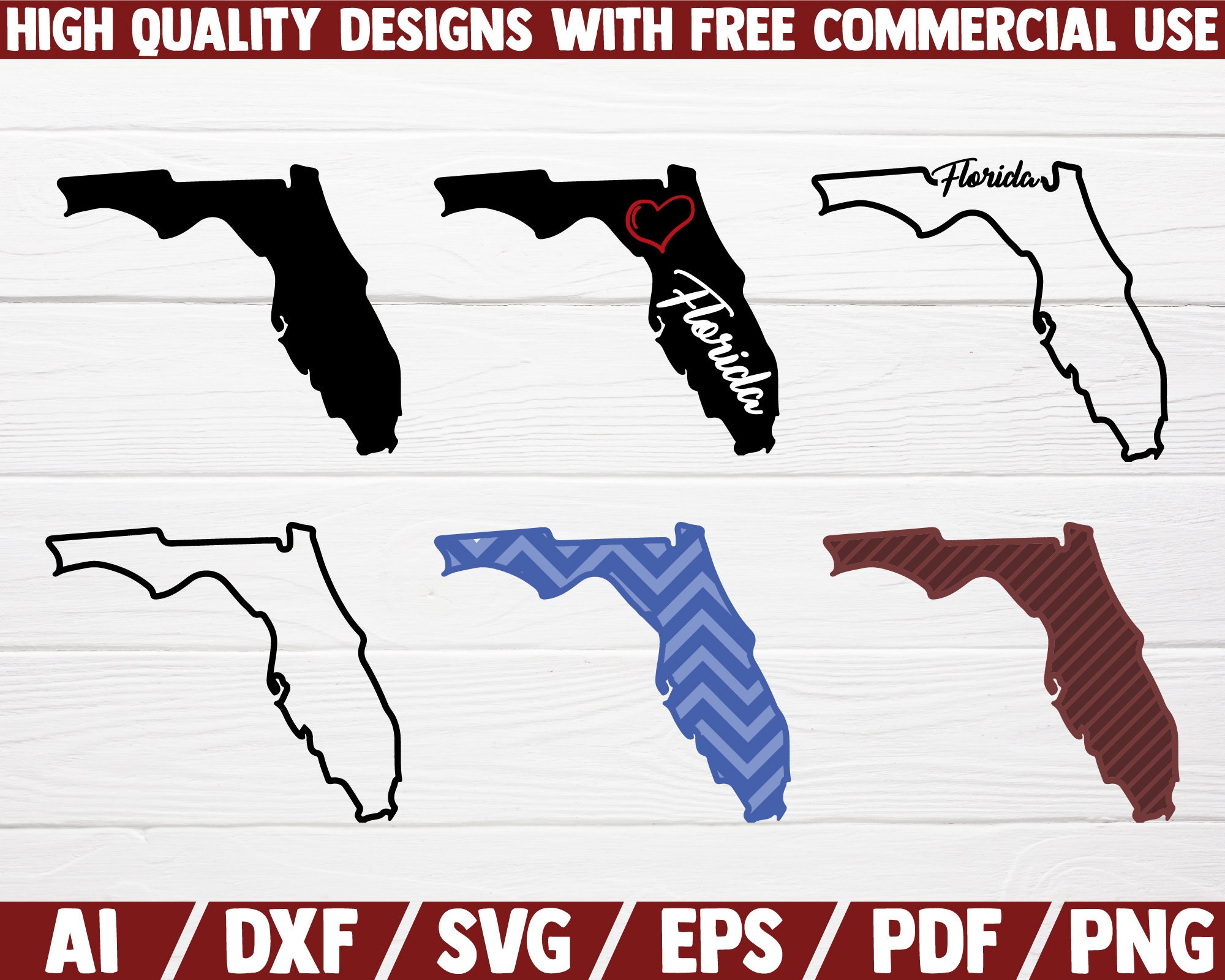 Florida SVG 6 DESIGNS DXF file united states shirt print | Etsy