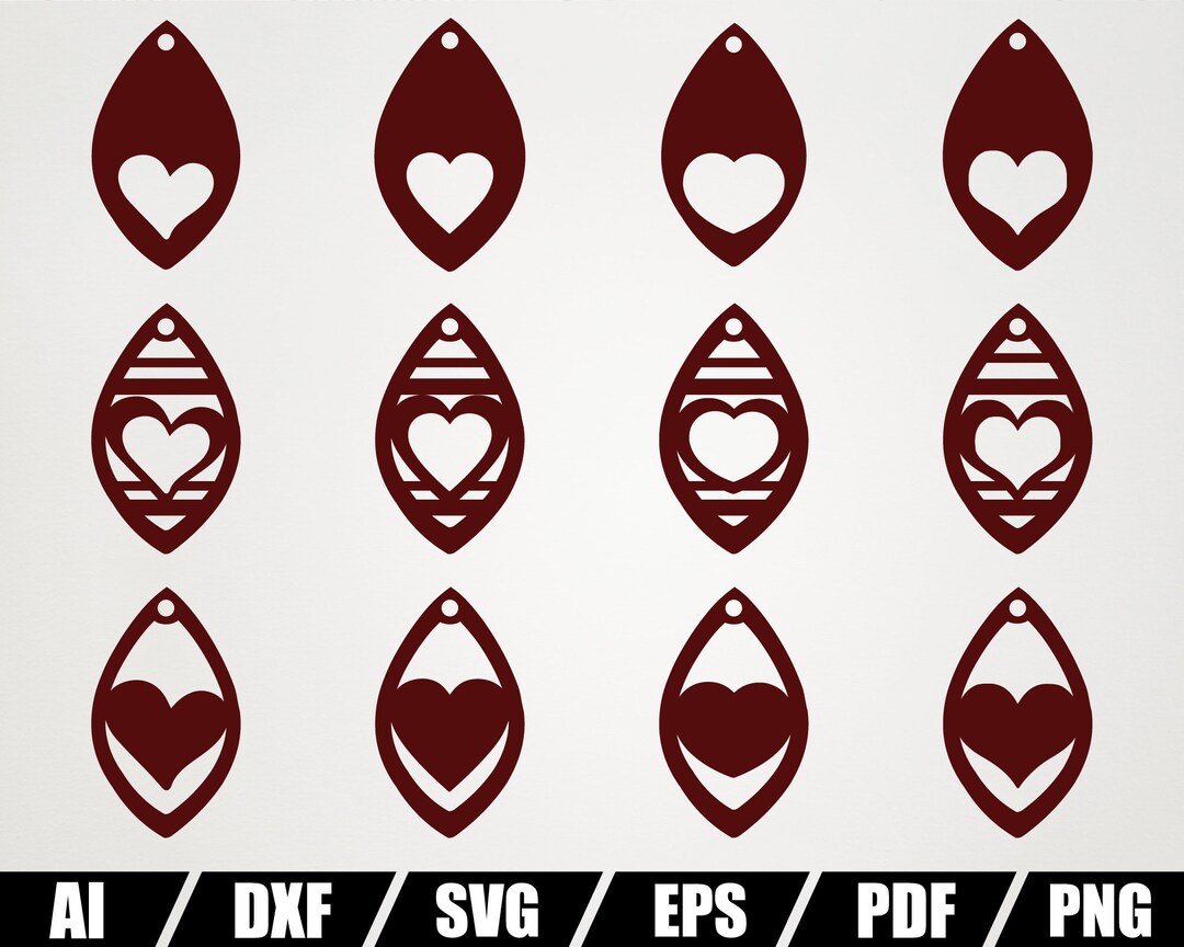 Heart Earrings SVG Cut Files Instant Download Commercial Use Cricut ...