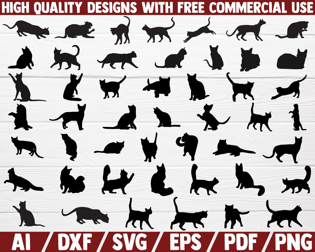 Cat Bundle SVG 48 Designs DXF File Cut File Kitten Shirt Cat Head Cat ...