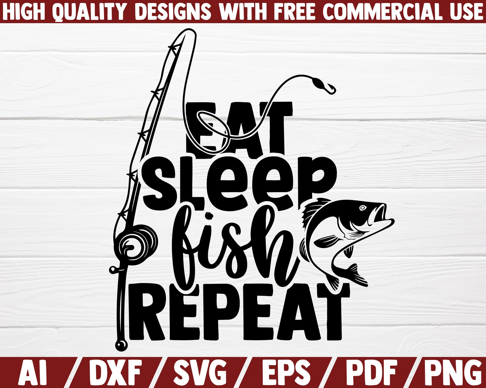 Eat Sleep FISH Repeat SVG Fishing SVG Fishing Vector Clip | Etsy