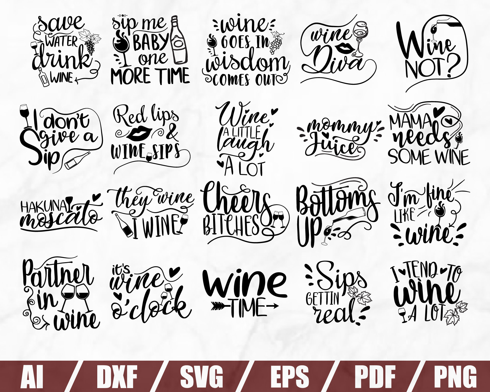Wine Bundle Svg Wine Svg Wine Glass Svg Drinking Svg Etsy