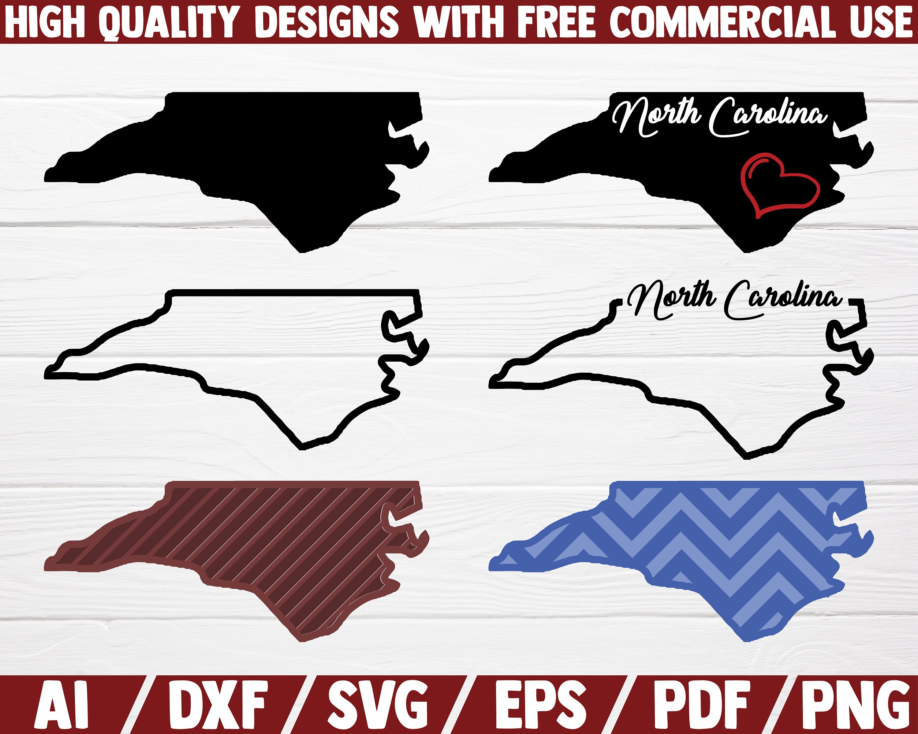 North Carolina SVG 6 DESIGNS DXF File Cut File United | Etsy