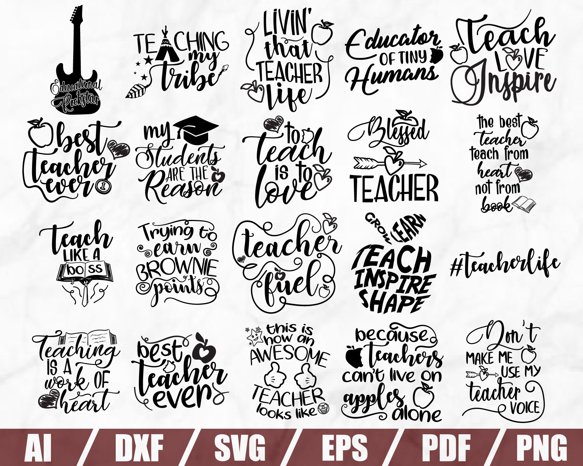 Teacher SVG Bundle Teaching SVG Cut File Instant Download | Etsy