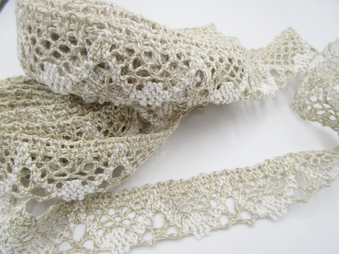 1.50 M Narrow Cotton Bobbin Border Beige With White Vintage - Etsy