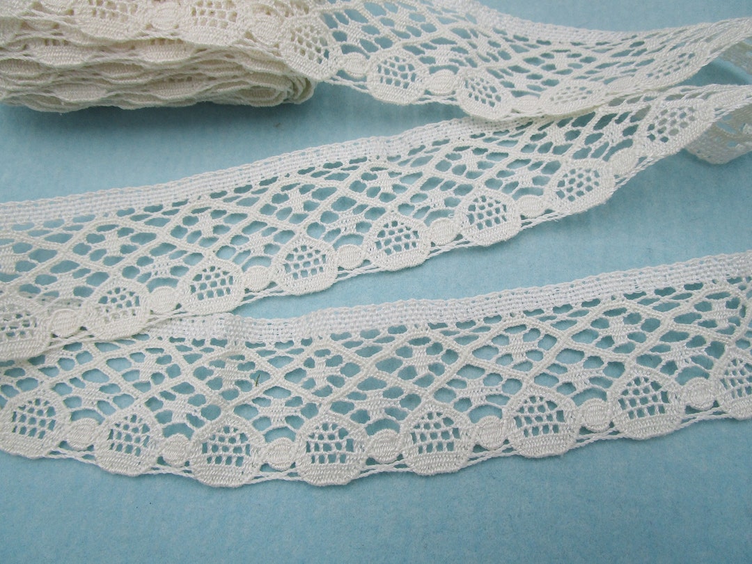 1 M Narrow Cotton - Bobbin Lace Trim White Vintage (4 Cm Wide) 123-6-22 ...