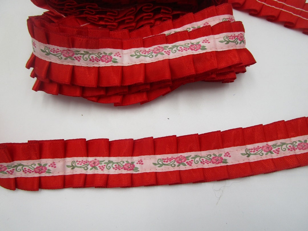 Pleated Satin Ruffle Border Red With Pink/red/green Decoration - Etsy