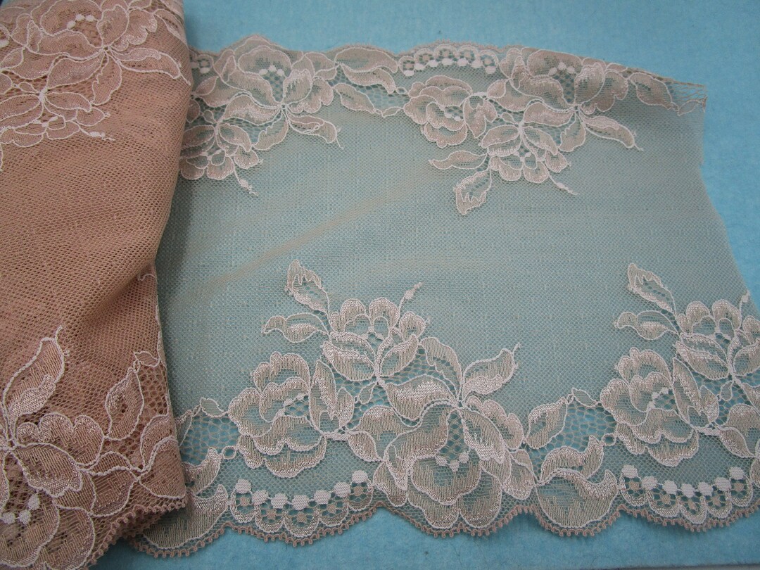1 M Wide Elastic Net Lace Border With Floral Pattern Beige 22 Cm Wide ...