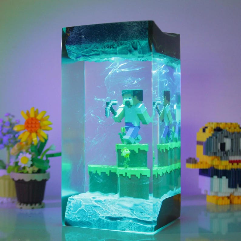 Minecraft Resin Lamp – Steve Diorama LED Light Box – Handmade Gamer ...