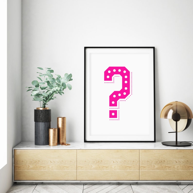 Question Mark Print, Bright Pink Letter Poster, Typography Artwork ...