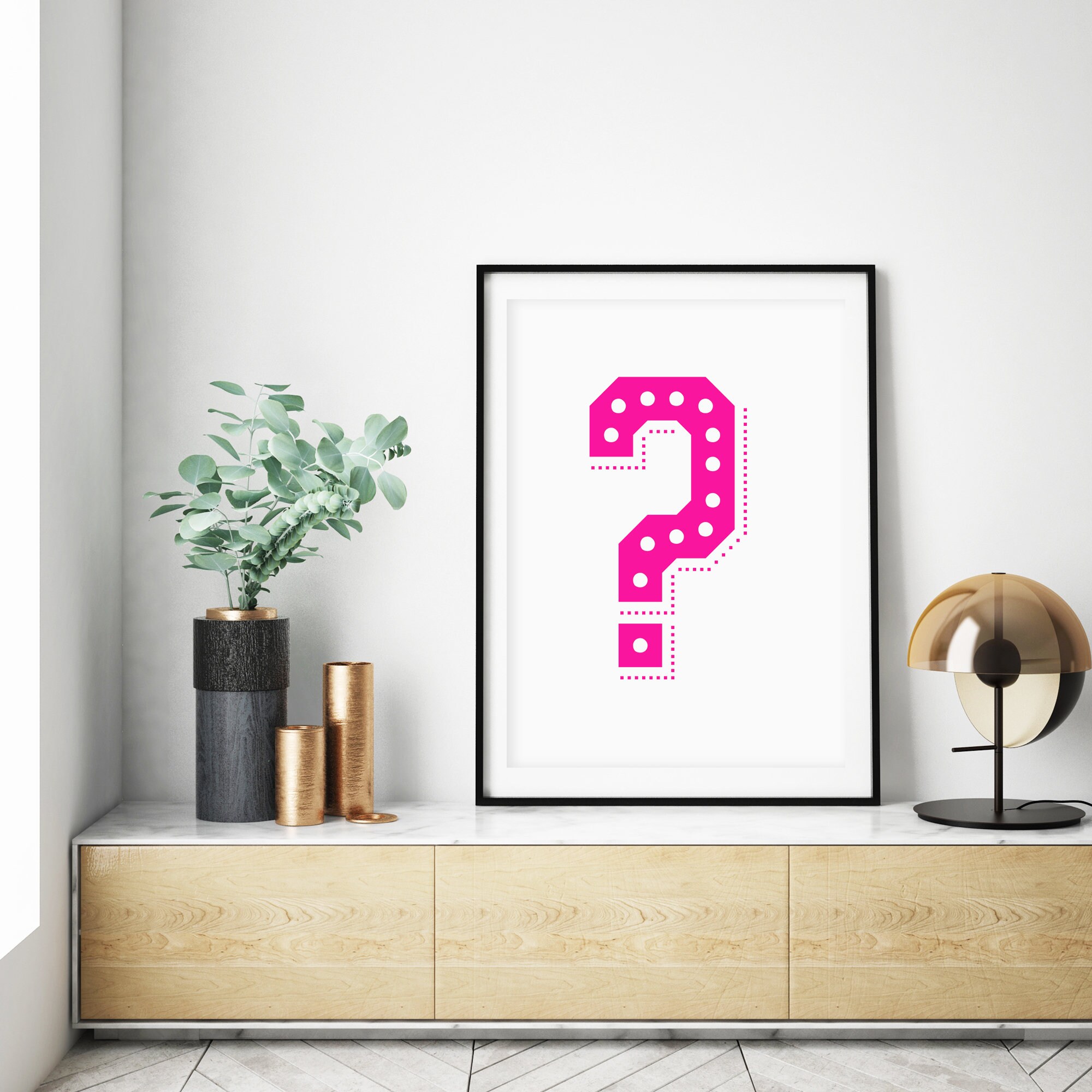 Question Mark Print Bright Pink Letter Poster Typography - Etsy