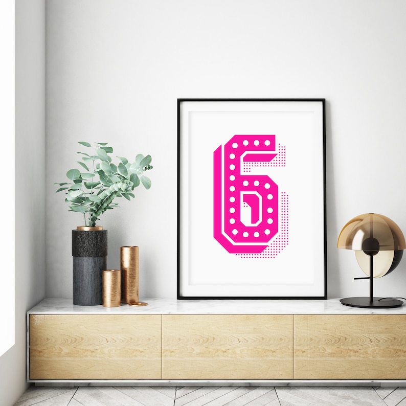 6 Number 6 Wall Art Digital Download Pink Six Printable - Etsy