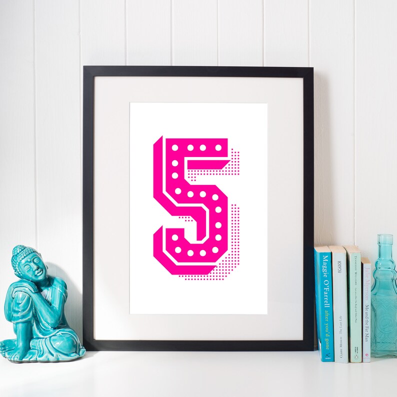 5 Neon Pink 5 Print Instant Download, Number Five Wall Art, Modern ...