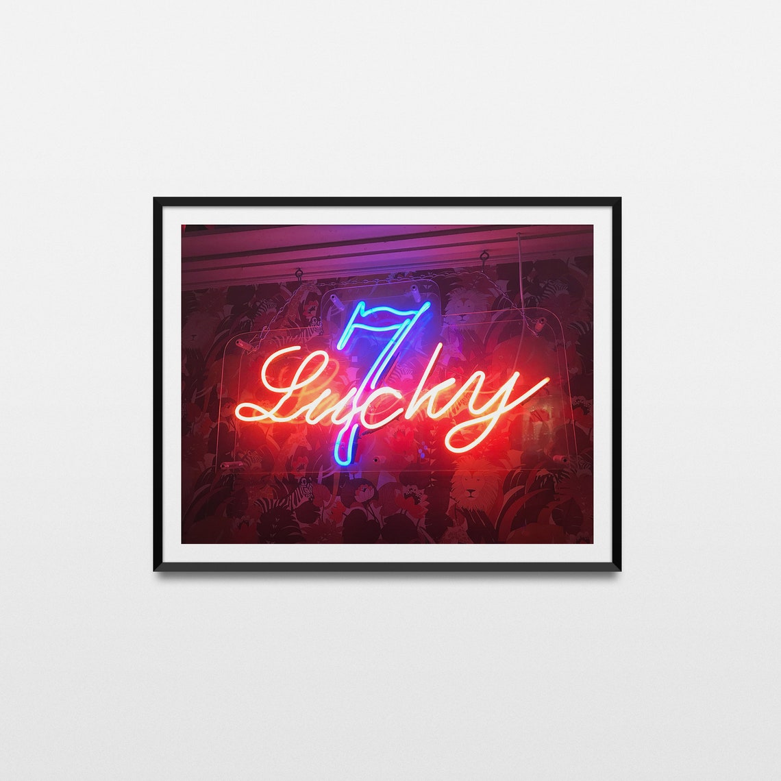 Lucky Seven Print, Neon Wall Art Instant Digital Download, Large ...