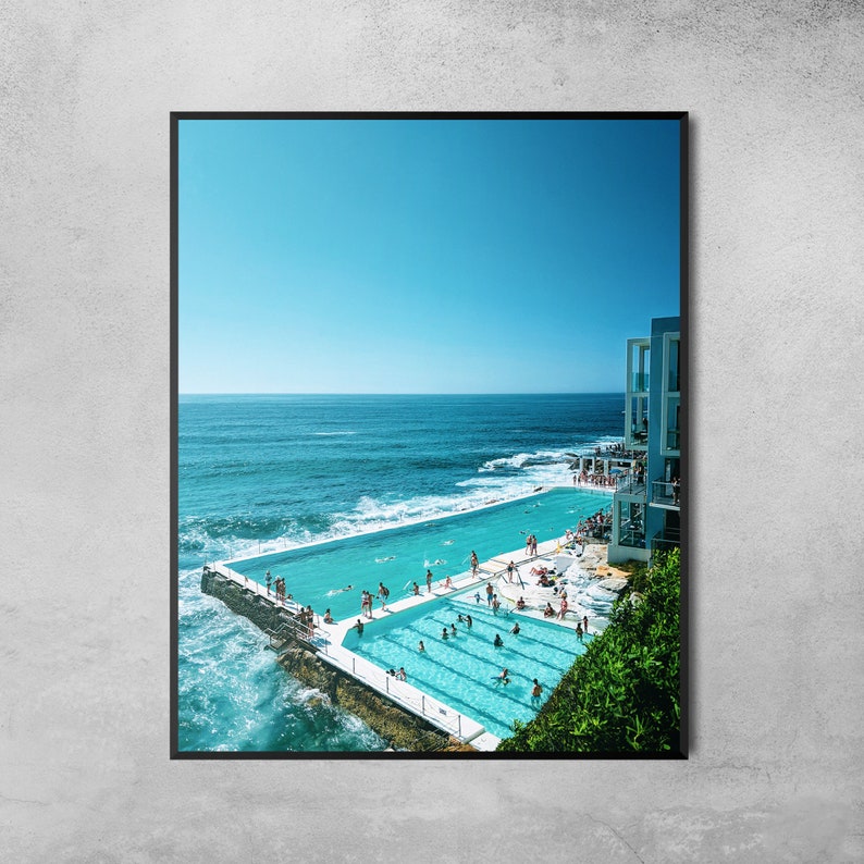 Retro Pool Print, Ocean Swimming Pool Coastal Wall Art, Retro Decor ...