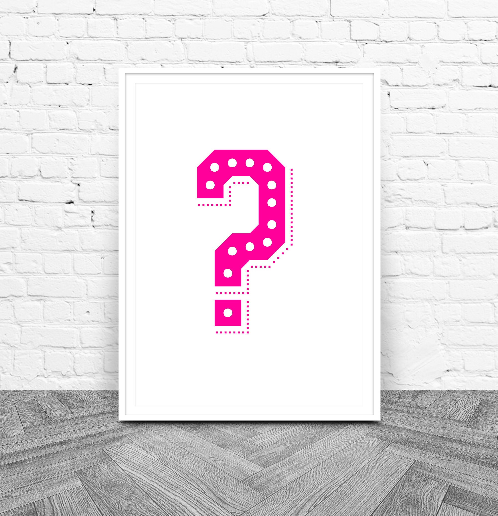 Question Mark Print Bright Pink Letter Poster Typography - Etsy