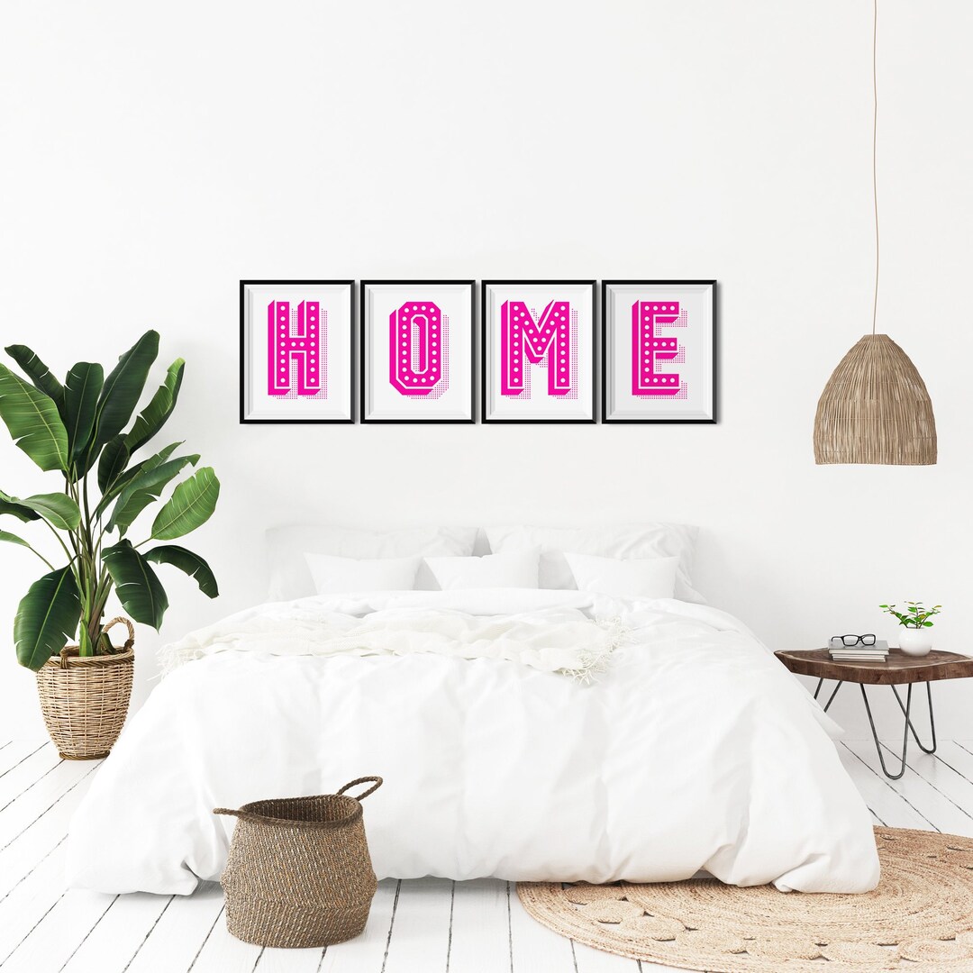 HOME Printable Wall Art Set of 4 Pink Letter Prints, Gallery Wall Set ...